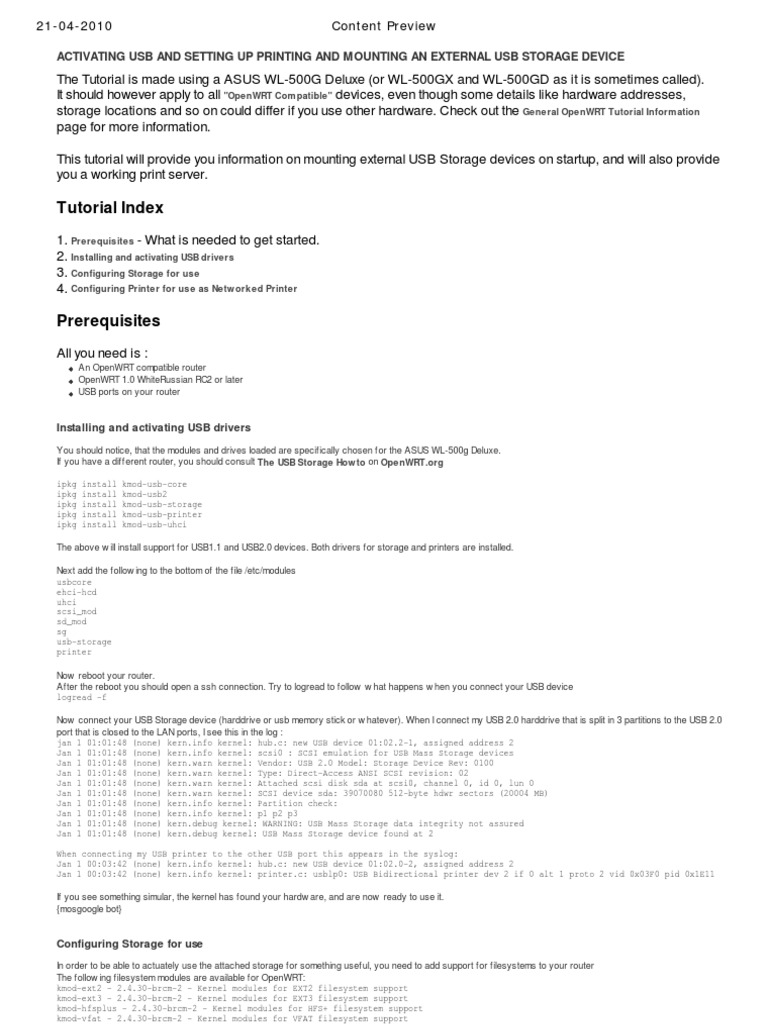 OpenWrt USB Print Storage | PDF | Usb | File System
