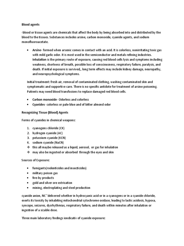 Blood Agents | PDF | Cyanide | Radioactive Contamination
