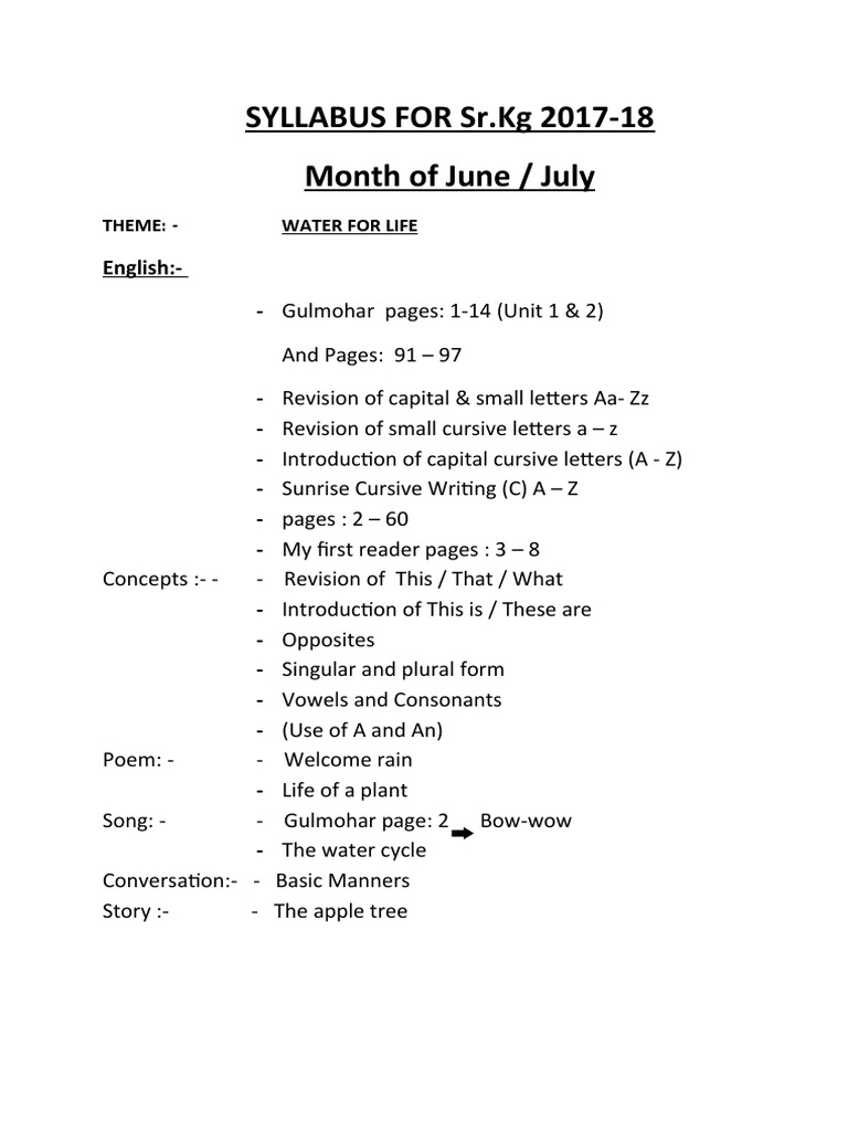 SR - Kg. Syllabus | Download Free PDF | Languages | Language Arts ...