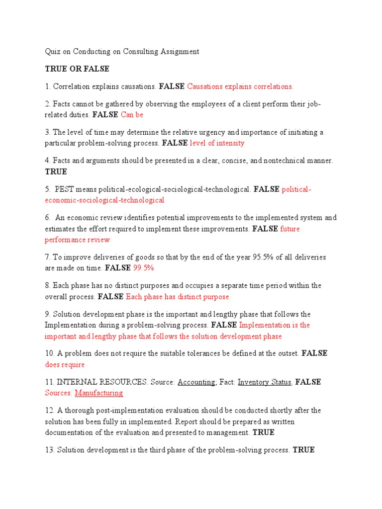 Consulting Assignment Quiz: True or False | PDF | Evaluation | Human Nature