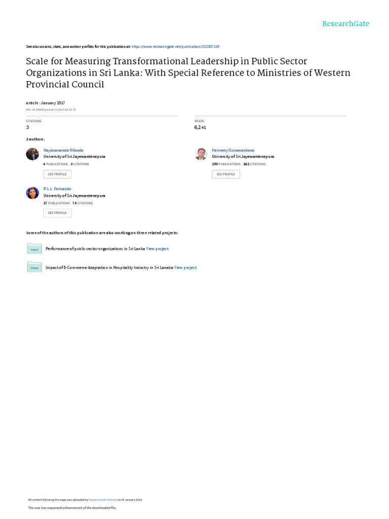 Scale For Measuring Transformational Leadership in | PDF | Transformational Leadership | Leadership