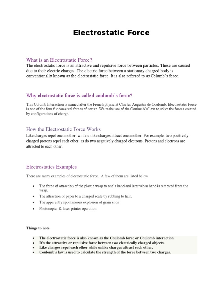 What Is An Electrostatic Force? | PDF | Electric Charge | Electrostatics