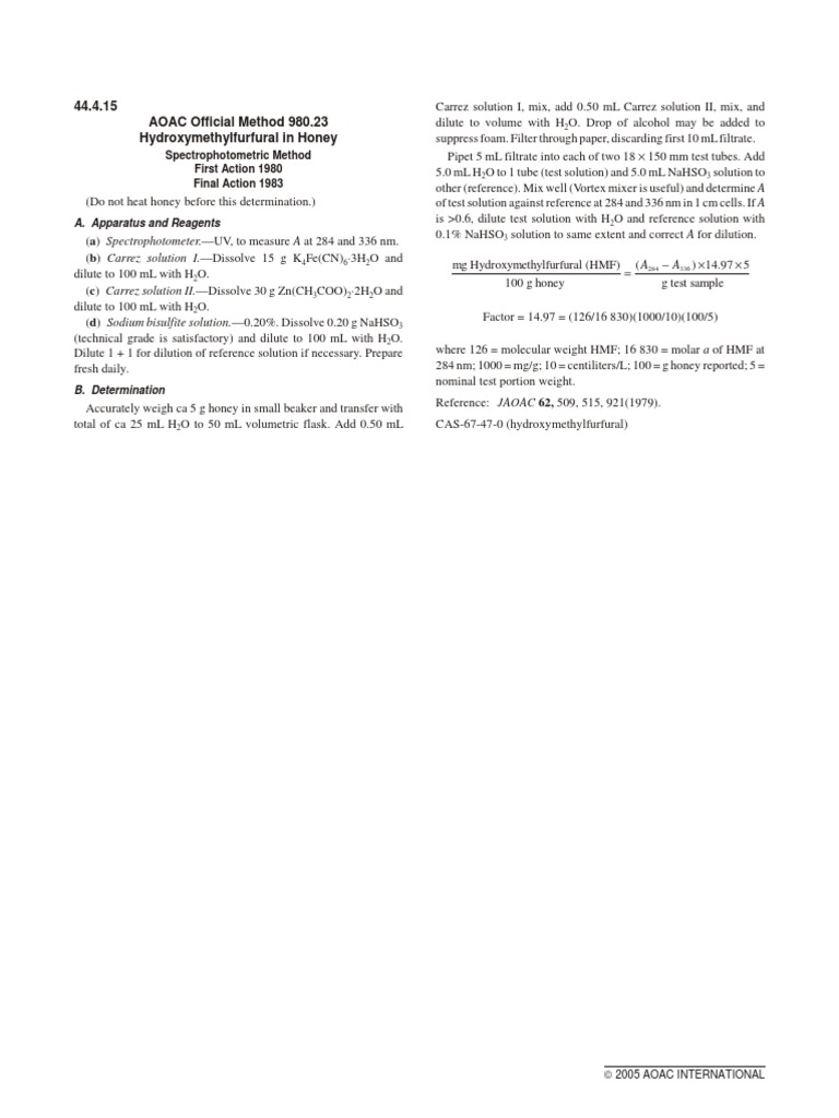 Aoac 980 23 PDF | PDF | Cooking, Food & Wine | Science & Mathematics