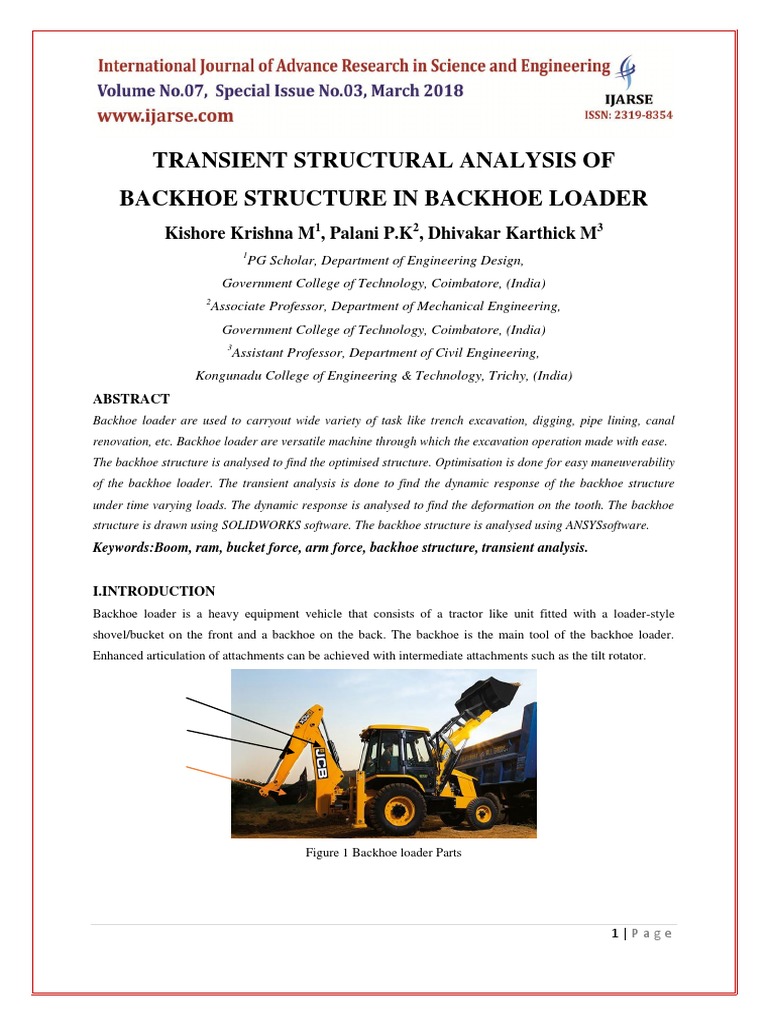 Transient Structural Analysis of Backhoe Structure in Backhoe Loader ...