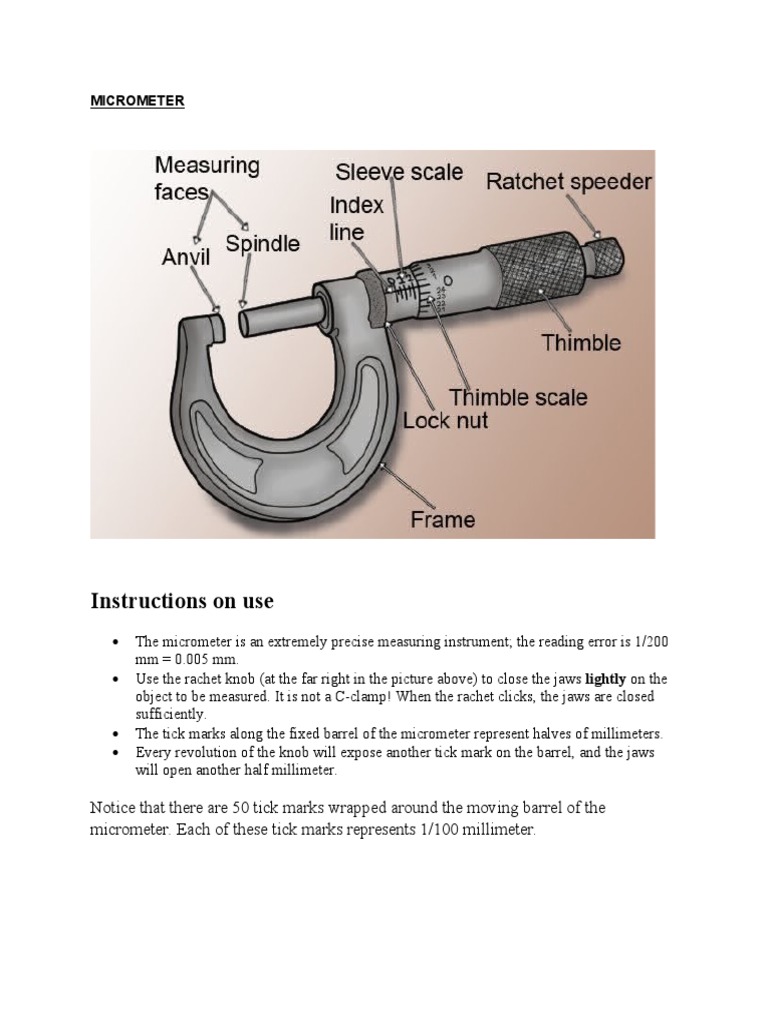 Instructions On Use: Micrometer | PDF | Metrology | Length