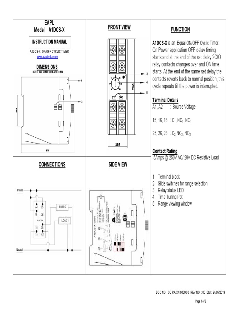 EAPL A1DCS-X ON/OFF CYCLIC TIMER INSTRUCTION MANUAL | PDF | Relay | Switch