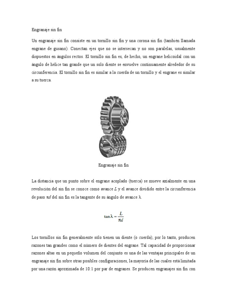 Engranajes Sin Fin: Guía Técnica | PDF | Engranaje | Tornillo