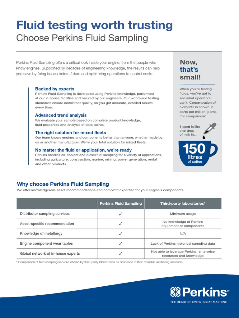 Perkins Fluid Sampling One Pager Final | PDF | Piston | Wear