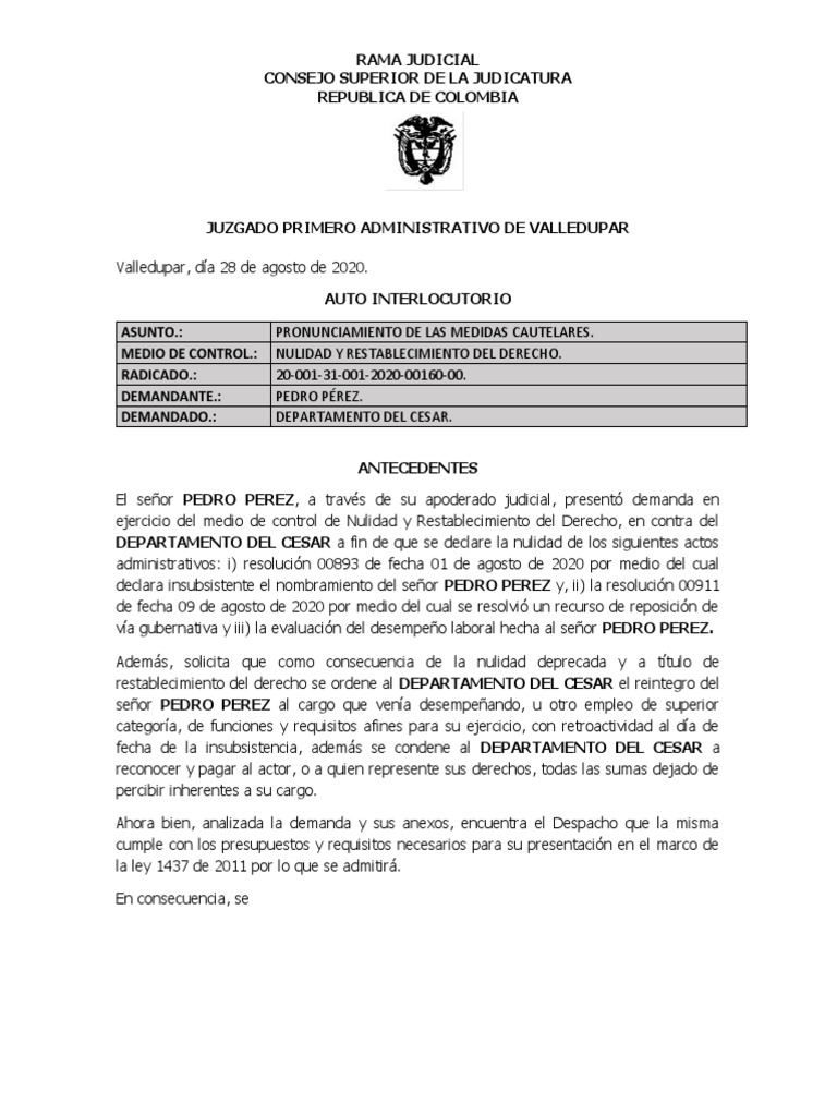 Auto Admisorio de La Demanda. | PDF | Juez | Ley Pública