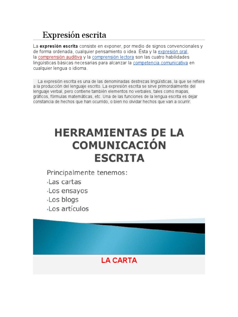 Definición y Tipos de Expresión Escrita | PDF | Comunicación | Escritura