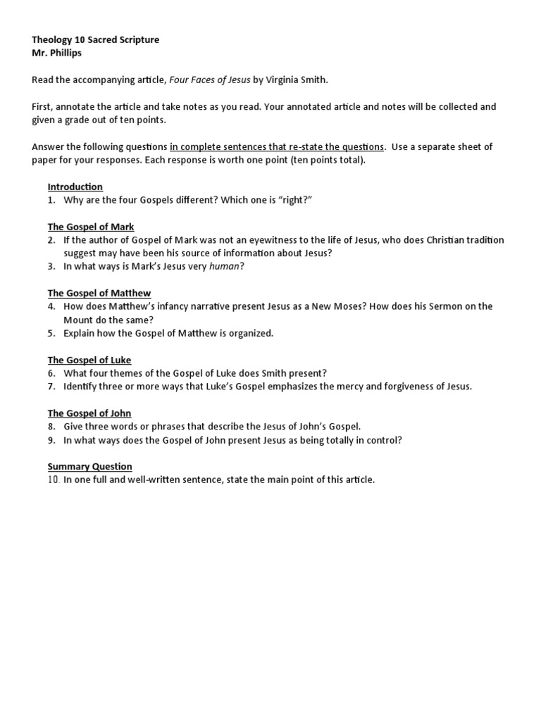 Four Faces of Jesus Assignment | PDF | Philosophy | Religion & Spirituality