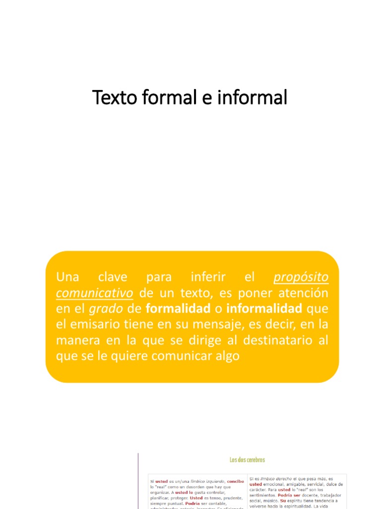 La distinción entre textos formales e informales y su importancia para ...
