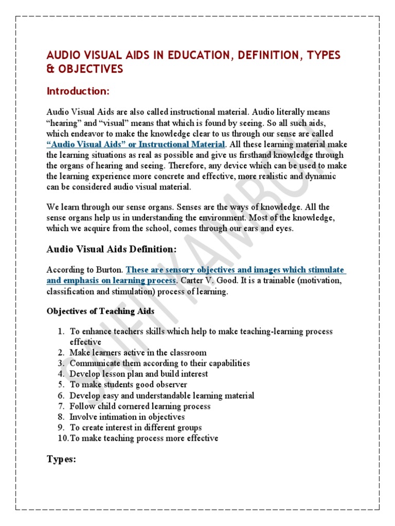 Audio Visual Aids in Education, Definition, Types & Objectives | PDF ...