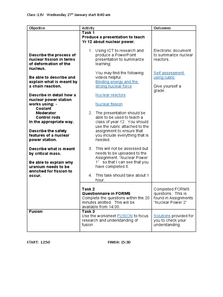 Nuclear Power Lesson Plan | PDF | Nuclear Reactor | Nuclear Fission