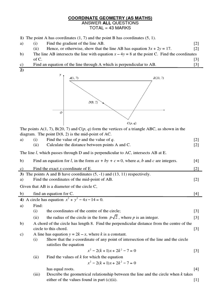 Coordinate Geo Test | PDF | Circle | Equations