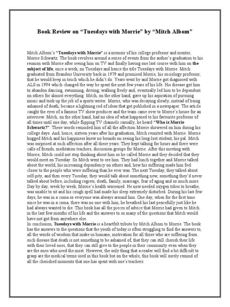 Book Review of Tuesdays With Morrie | PDF