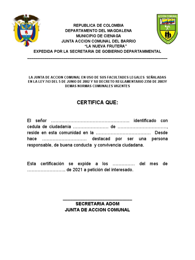 Carta Junta Accion Comunal | PDF