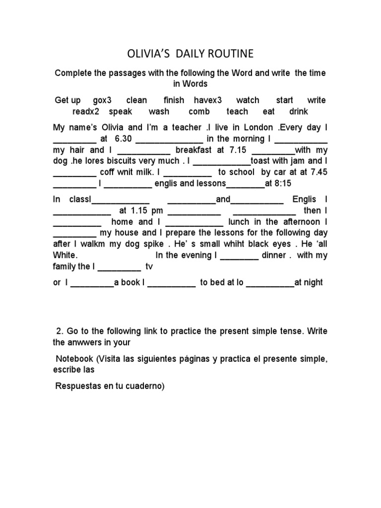 Olivia'S Daily Routine | PDF | Wellness