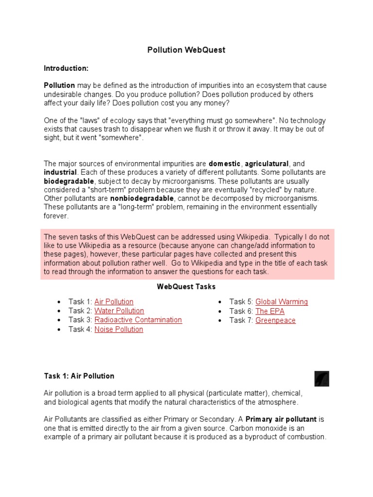 Understanding Pollution: A WebQuest Guide | PDF | Climate Change ...