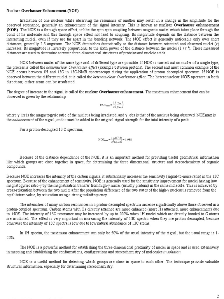 Nmr-Nuclear Overhauser Enhancement (NOE) | PDF | Nuclear Magnetic ...