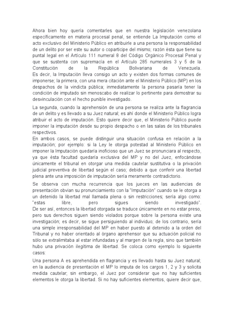 La Imputacion | PDF | Derecho penal | Ley procesal