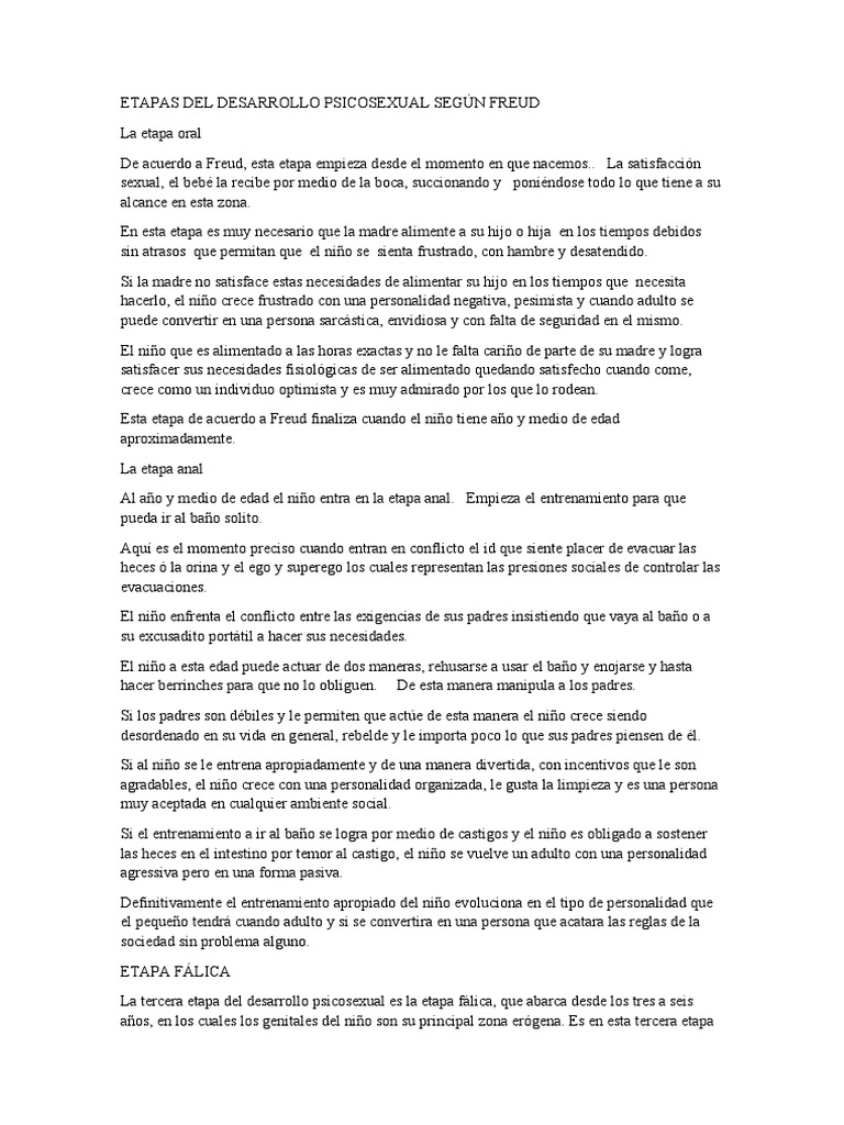 Etapas Del Desarrollo Psicosexual Según Freud | PDF | Complejo de Edipo ...