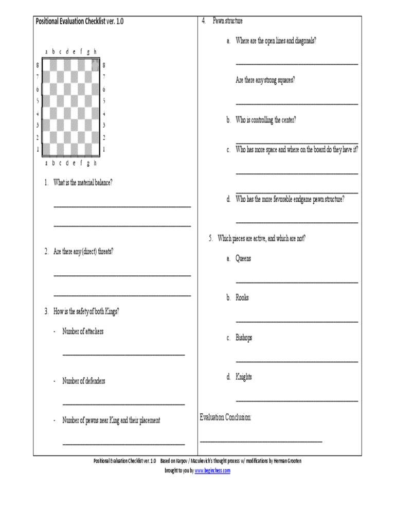 Chess Positional Evaluation Checklist | PDF | Board Games | Games Of ...