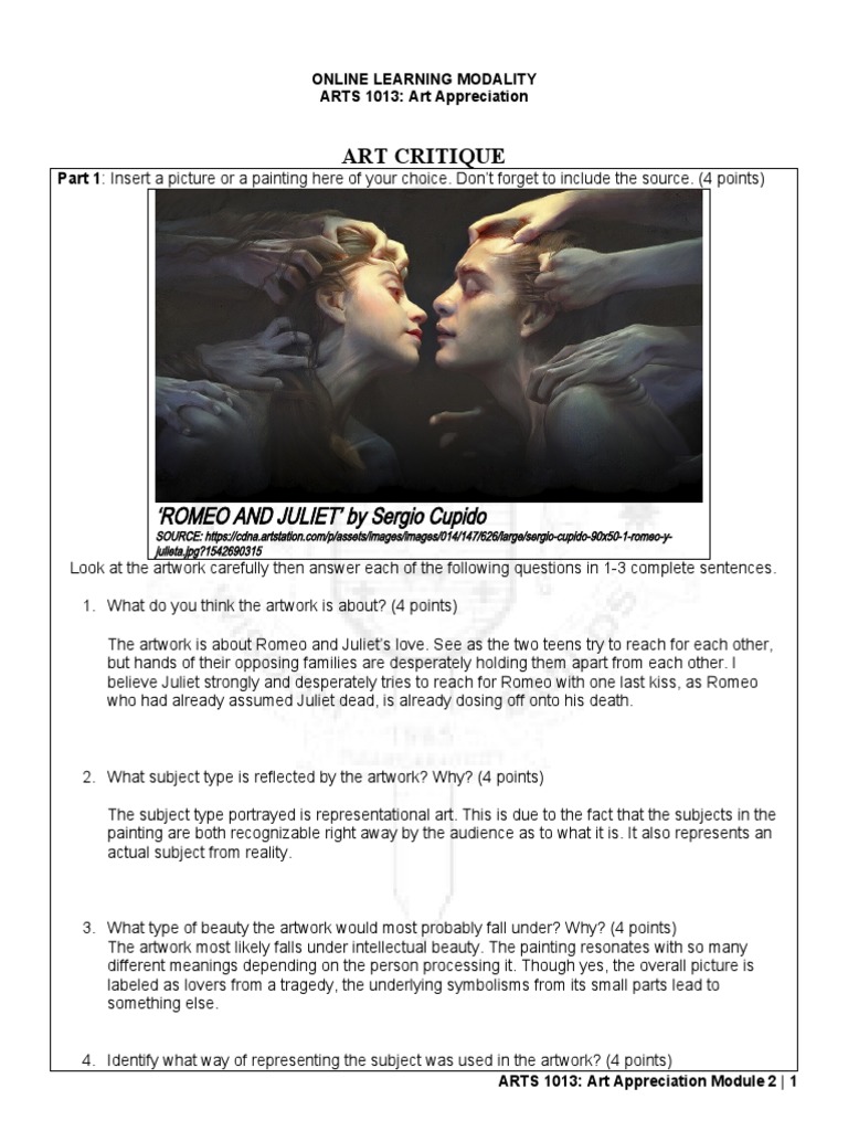 Worksheet 2 Art Critique | PDF | Romeo And Juliet | Paintings