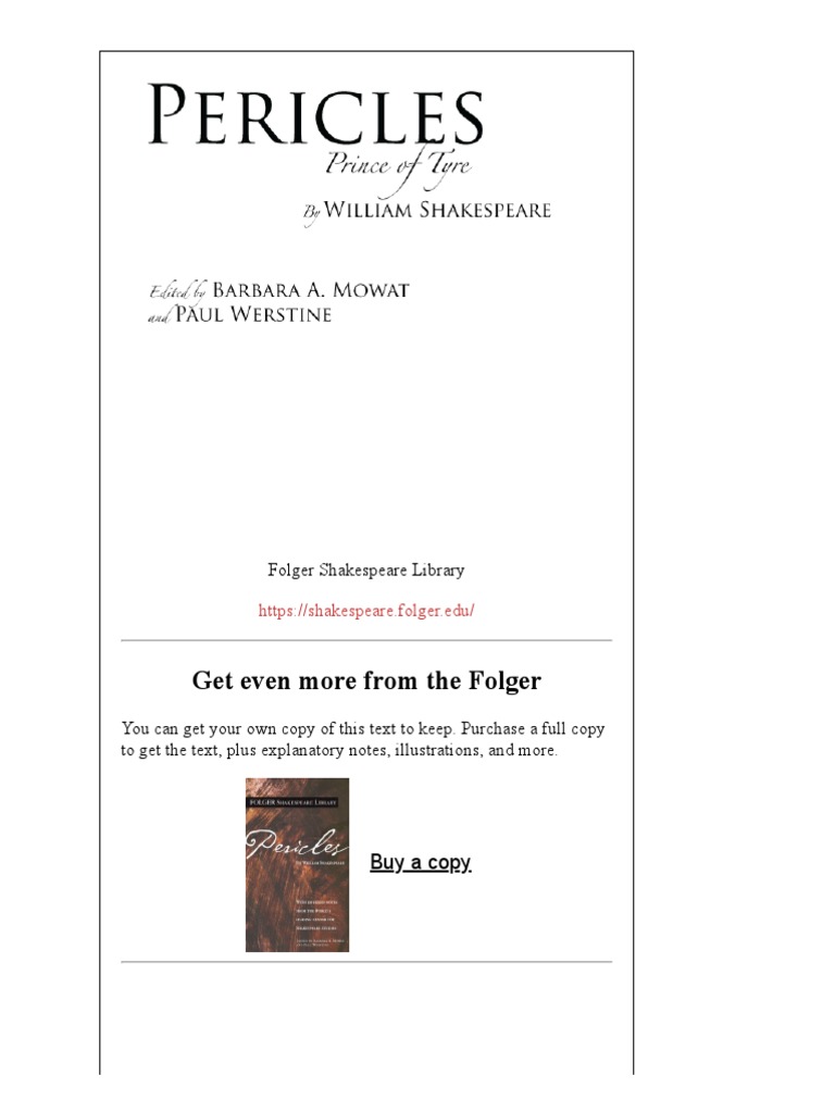 Pericles PDF Folgershakespeare | PDF