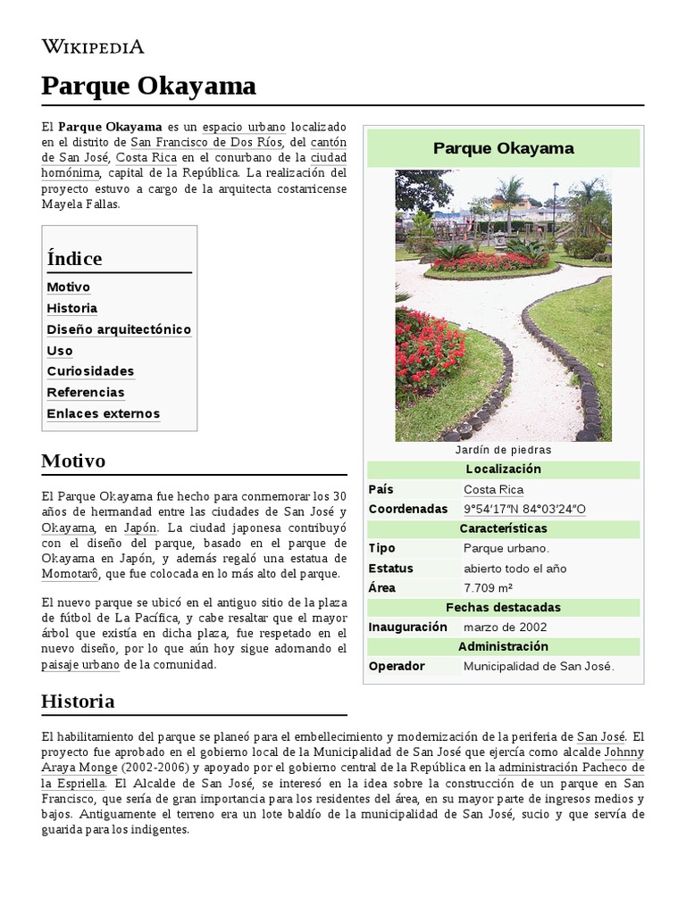 Parque Okayama | PDF | Gobierno local | Costa Rica