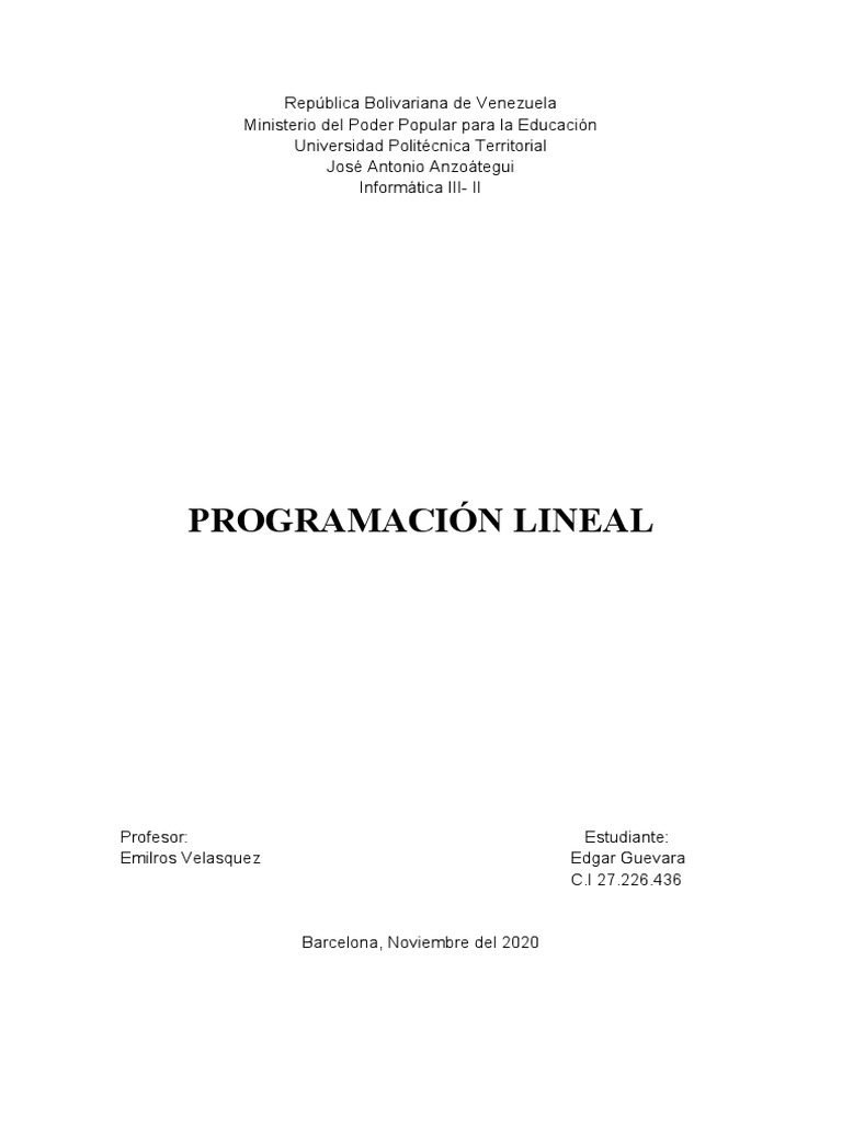 Programación Lineal | PDF | Programación lineal | Linealidad