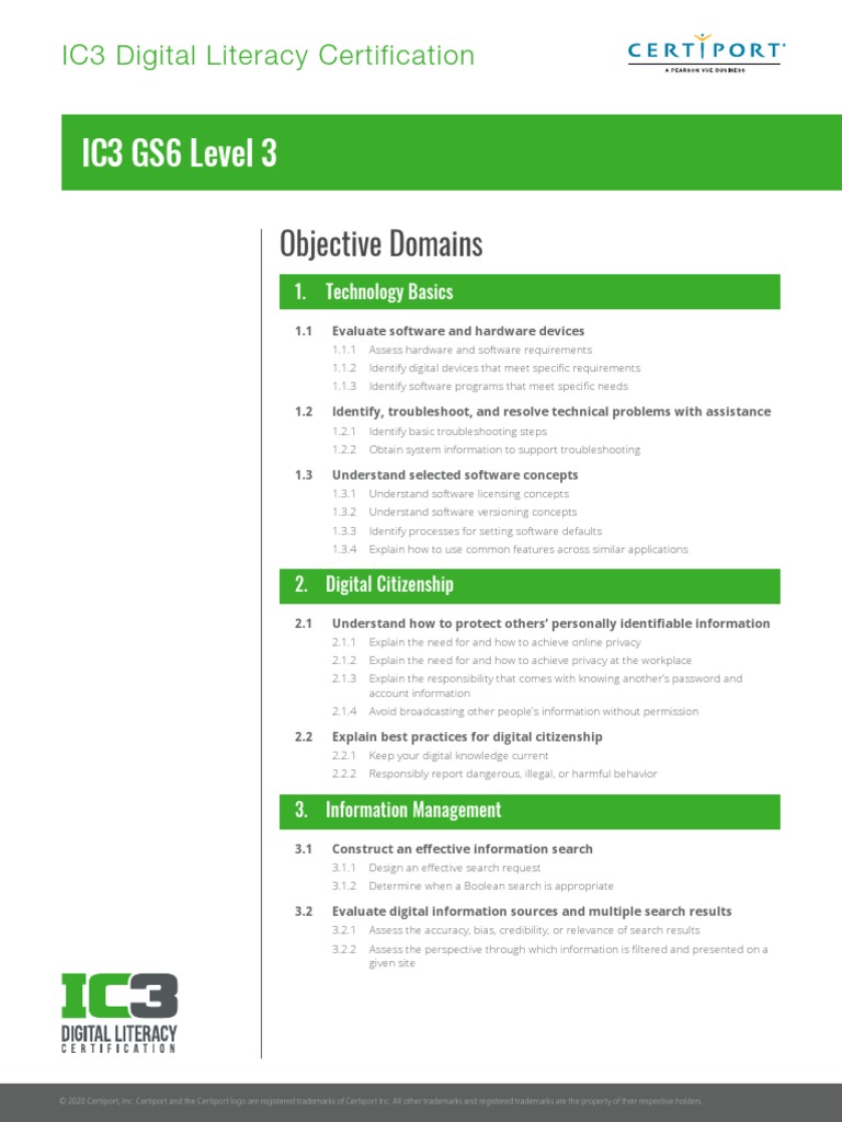 IC3 GS6 Level 3: Objective Domains | PDF | Trademark | Privacy