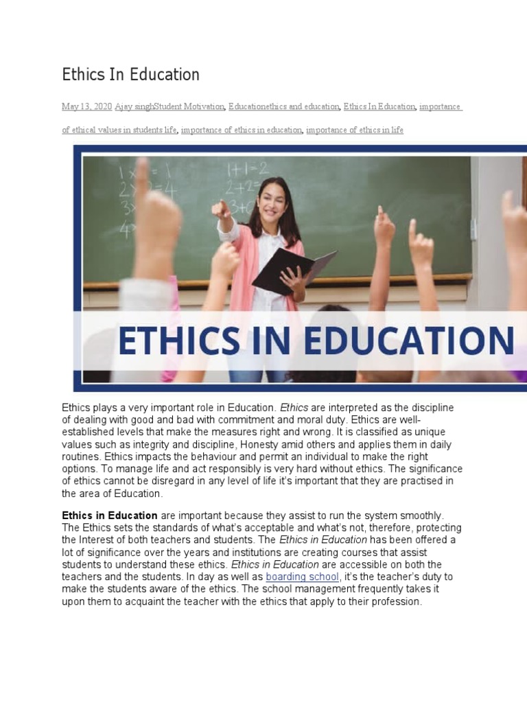 The Importance of Teaching Ethics in Education to Develop Students ...