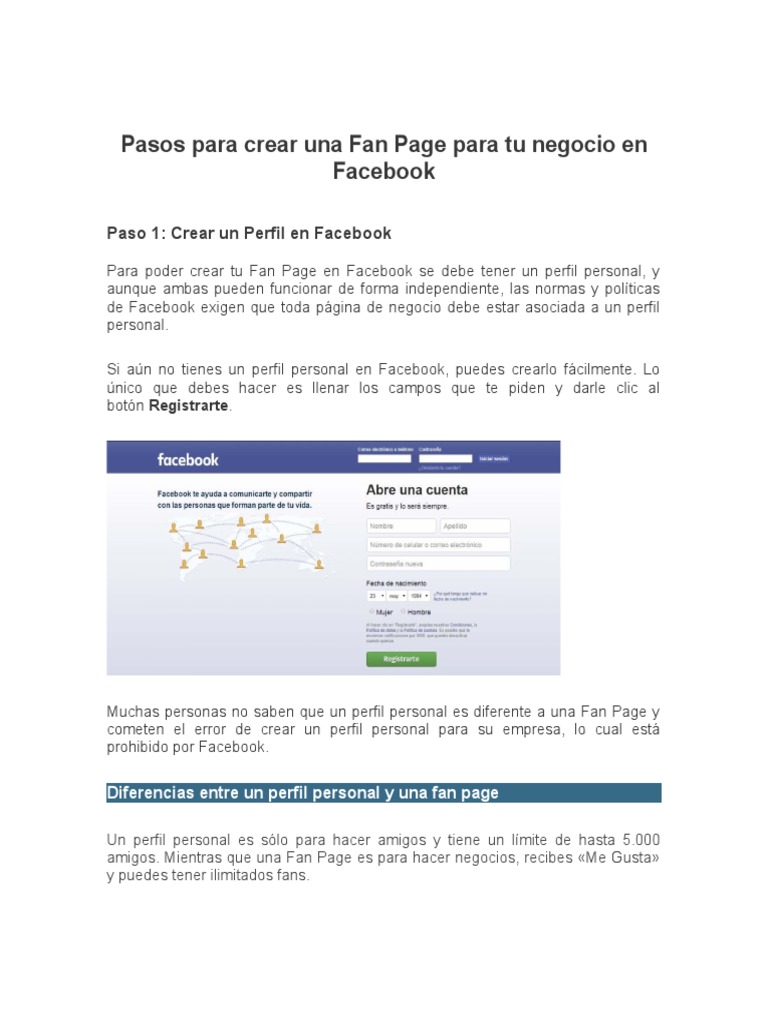 Crear una Fan Page en Facebook para tu negocio: Un paso a paso completo | PDF | Chat en linea ...