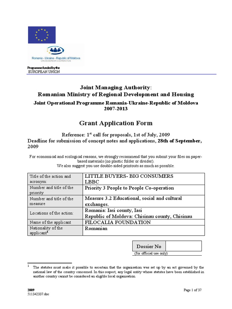 Model Proiect Transfrontalier | PDF | Risk | European Union