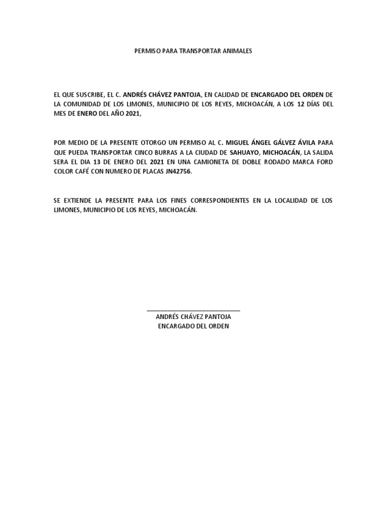 Permiso para Transportar Animales | PDF