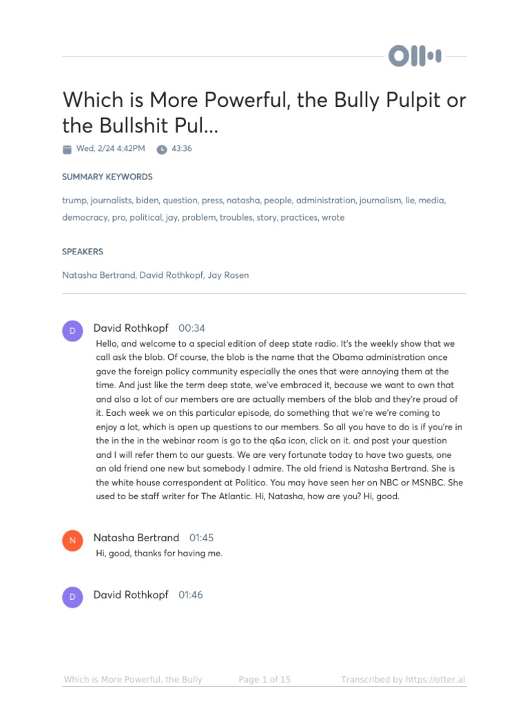 Which Is More Powerful, The Bully Pulpit or The Bullshit Pulpit? - 2-24 ...