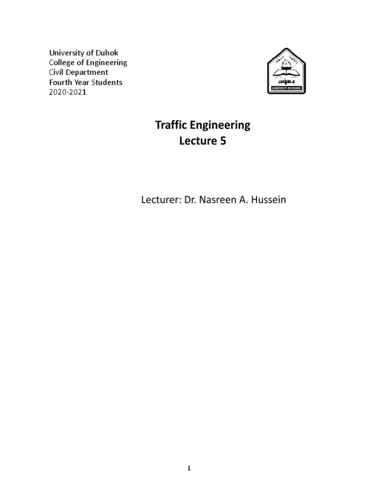 Traffic Engineering-Lecture 5 | PDF | Traffic | Highway