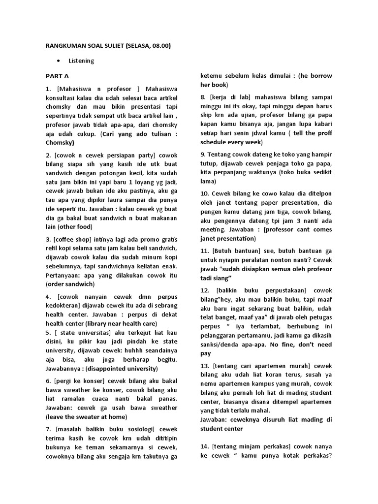 Rangkuman Soal Suliet (Selasa Jam 8) | PDF