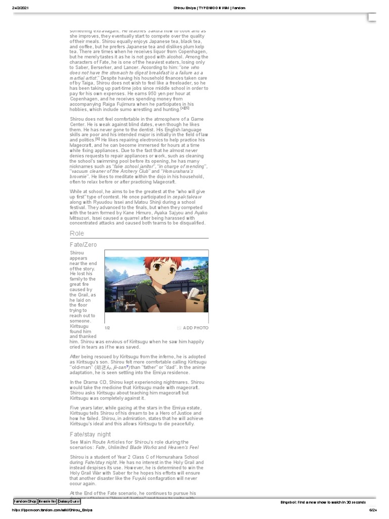 Shirou Emiya - TYPE-MOON Wiki - Fandom6 | PDF | Foods