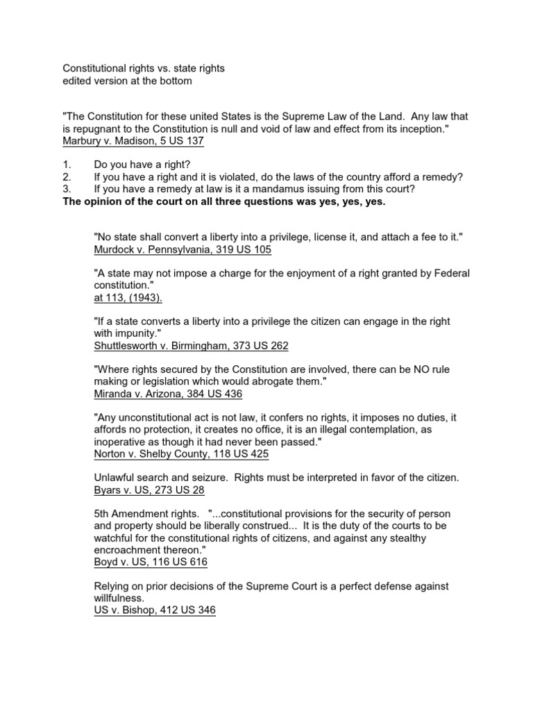 Constitutional Rights Vs State Rights | PDF | United States ...