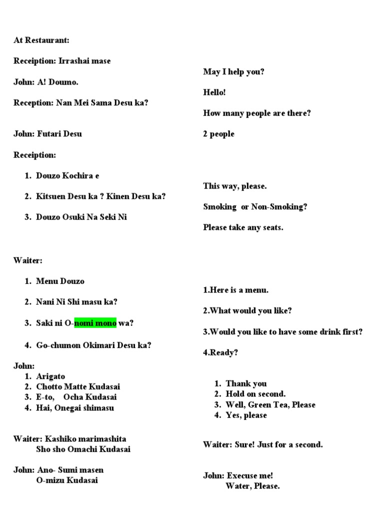 Script - Restaurant - Short Form - John | PDF | Foods | Food And Drink