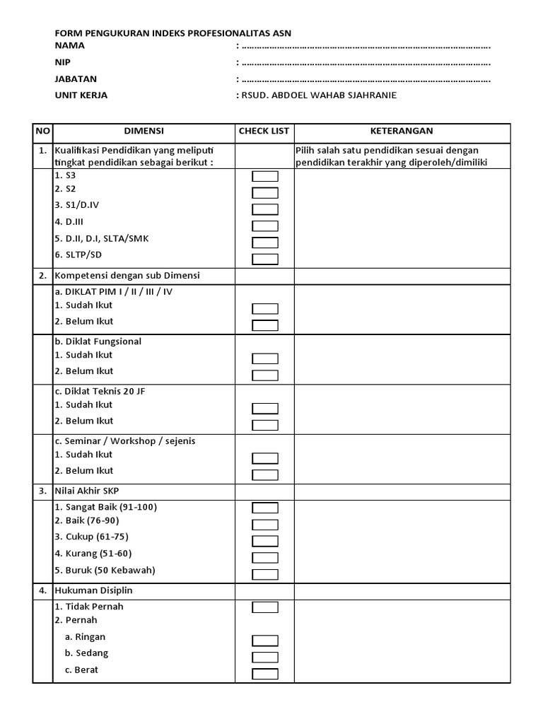 Form Indek Profesionalitas Asn (Ip Asn) | PDF