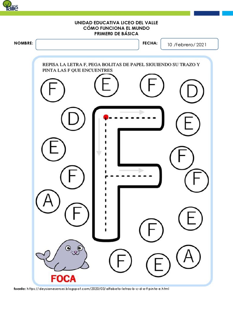Ficha de Trabajo 2 Letra F | PDF