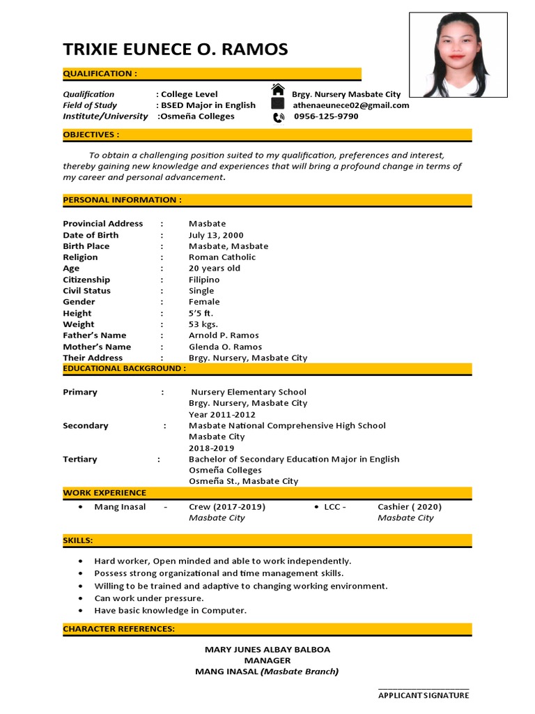 Trixie Eunece O. Ramos: Institute/University:Osmeña Colleges 0956-125-9790 | PDF | Human Nature ...