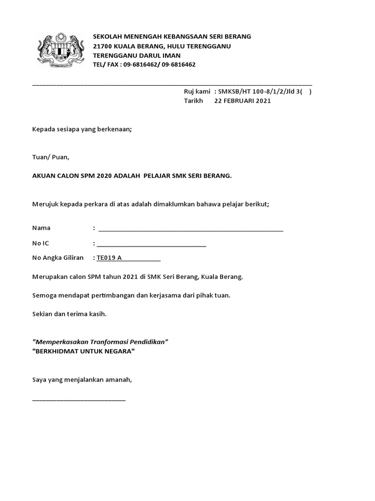 Borang Akuan Calon SPM 2020 | PDF