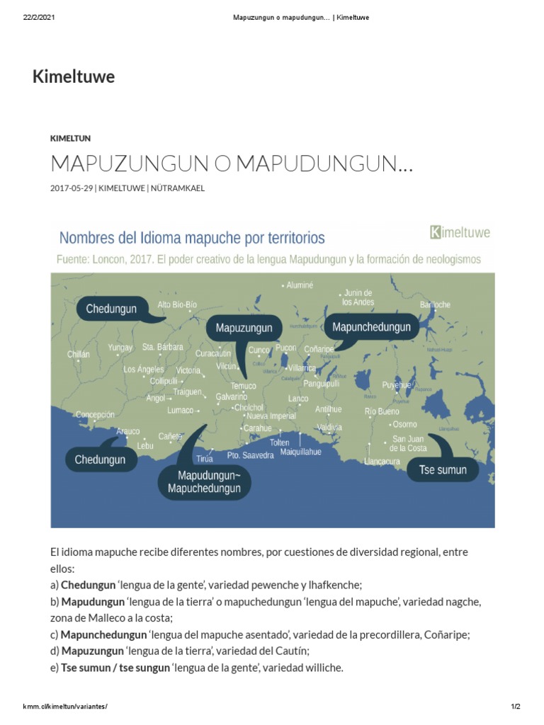 Mapuzungun o Mapudungun - Kimeltuwe | PDF | Estudios de idiomas extranjeros