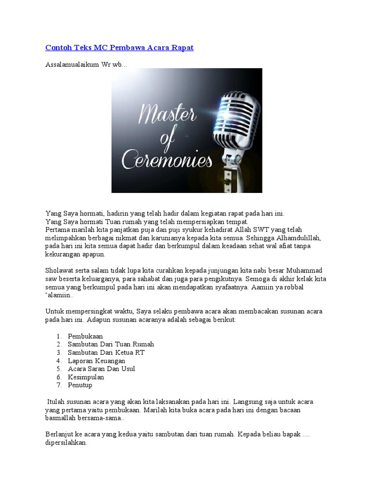 Contoh Teks MC Pembawa Acara Rapat | PDF