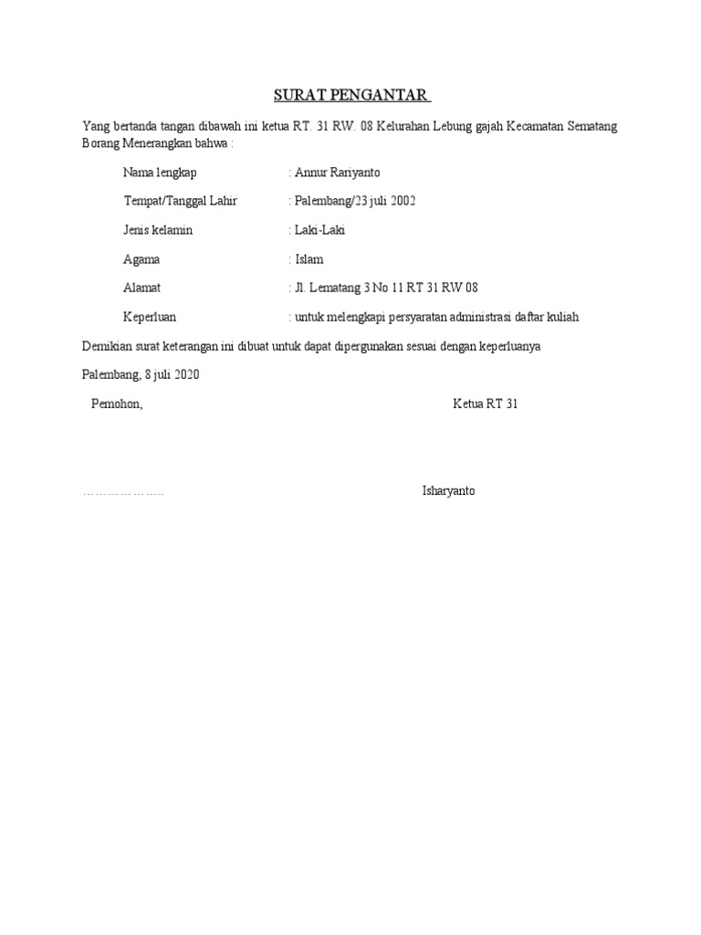 Surat Pengantar RT | PDF