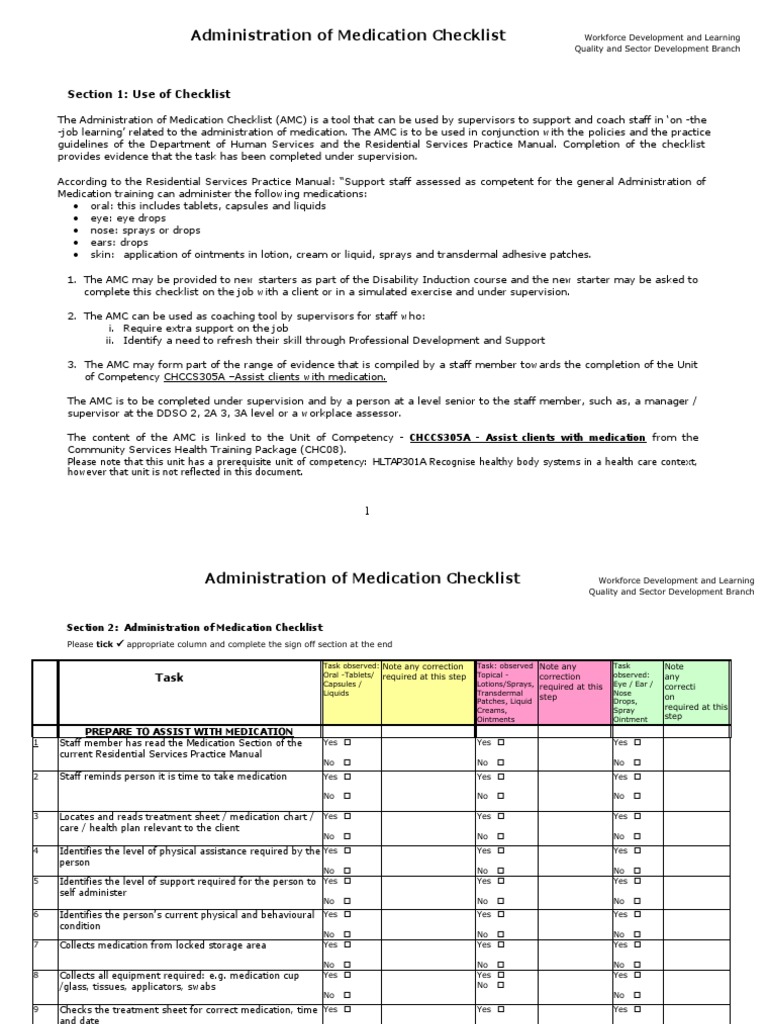 Administration Medication Checklist | PDF | Topical Medication | Health ...